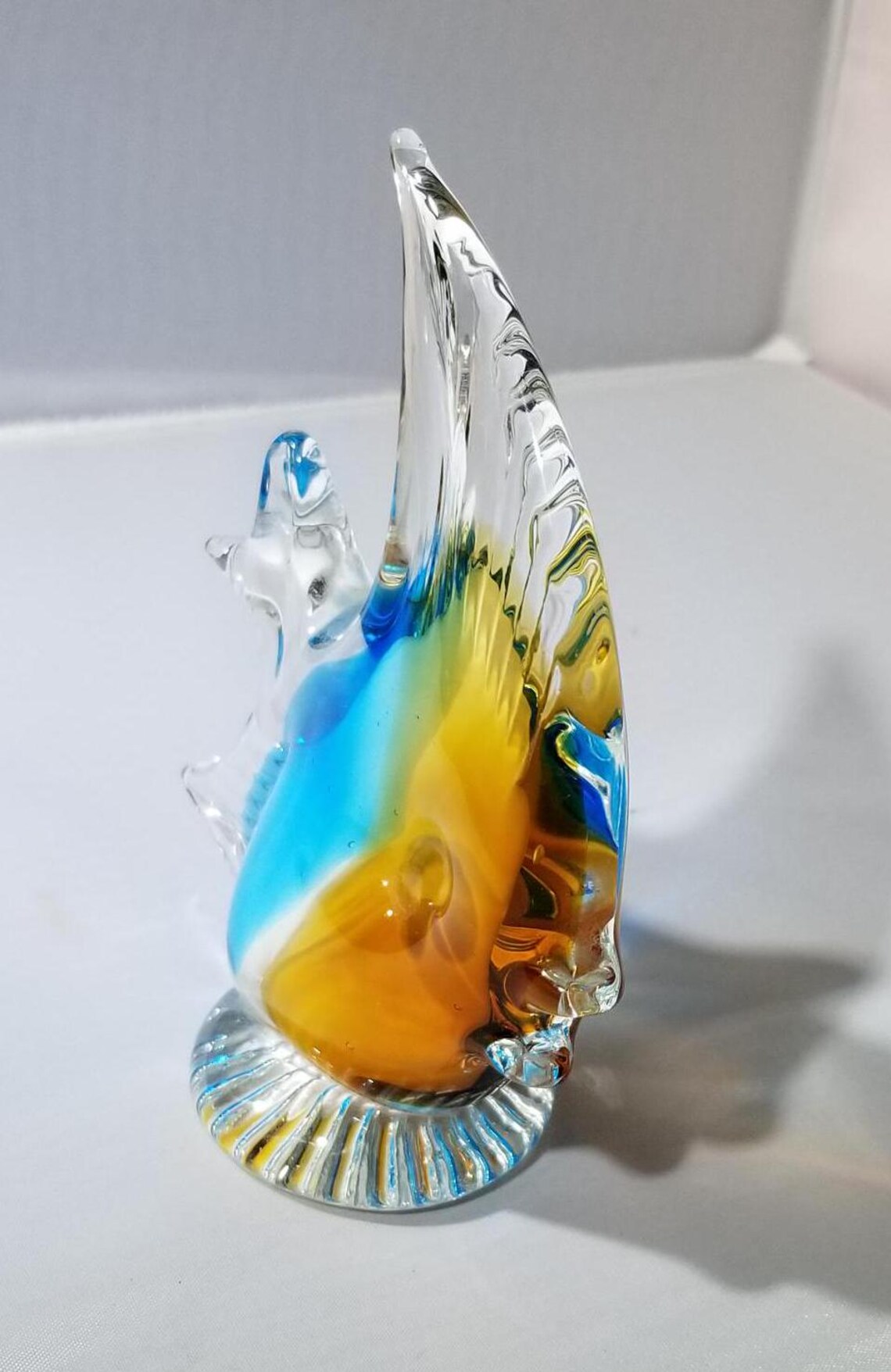 Angel Fish Art Glsss Murano Style Figurine With Blue and Amber Over ...