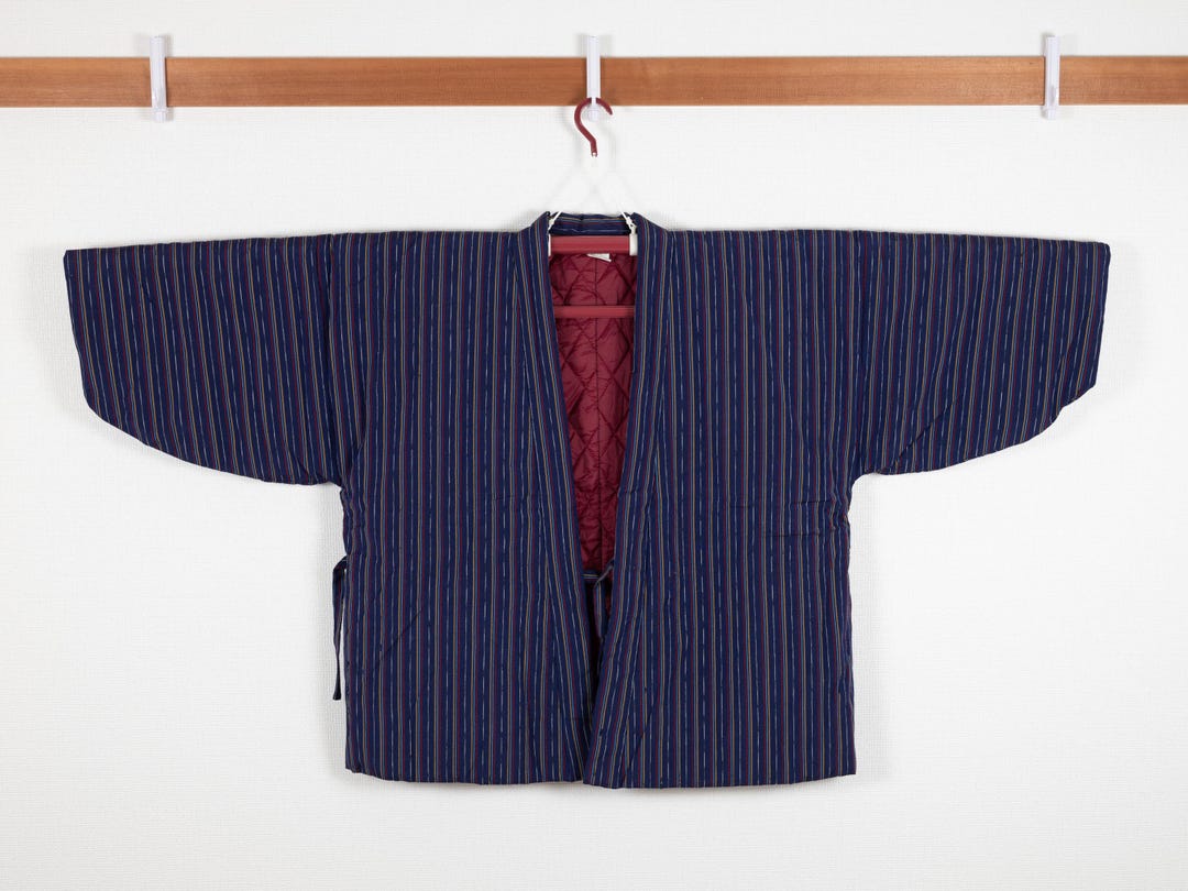 Vintage Blue Quilted Hanten Short Kimono With Tricolour Stripes - Etsy