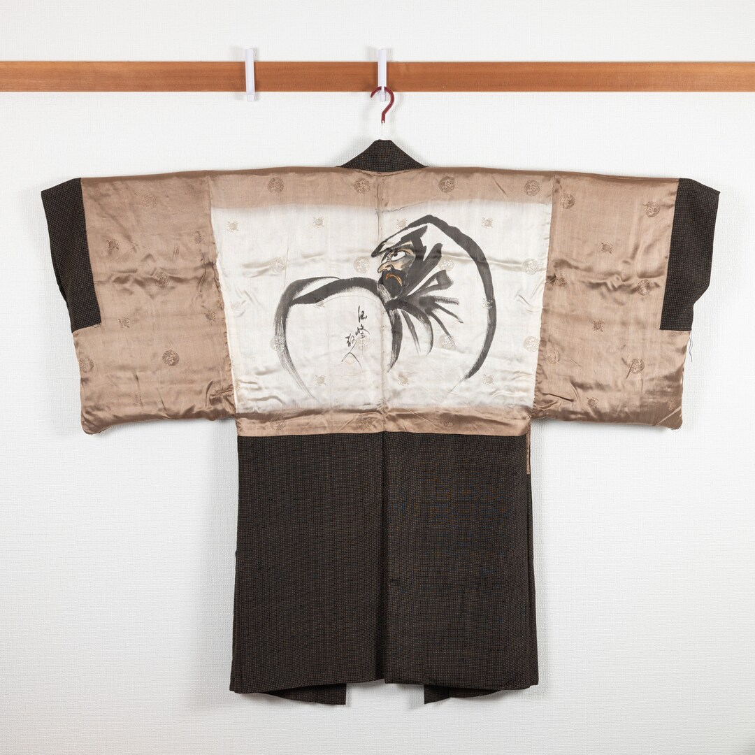 Vintage Men's Haori - Silk Brown & Black Shibori Pattern With ...
