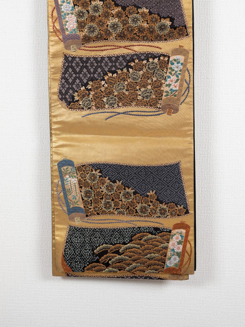 Vintage Gold Metallic Brocade Obi With Scroll Makimono Pattern - Etsy