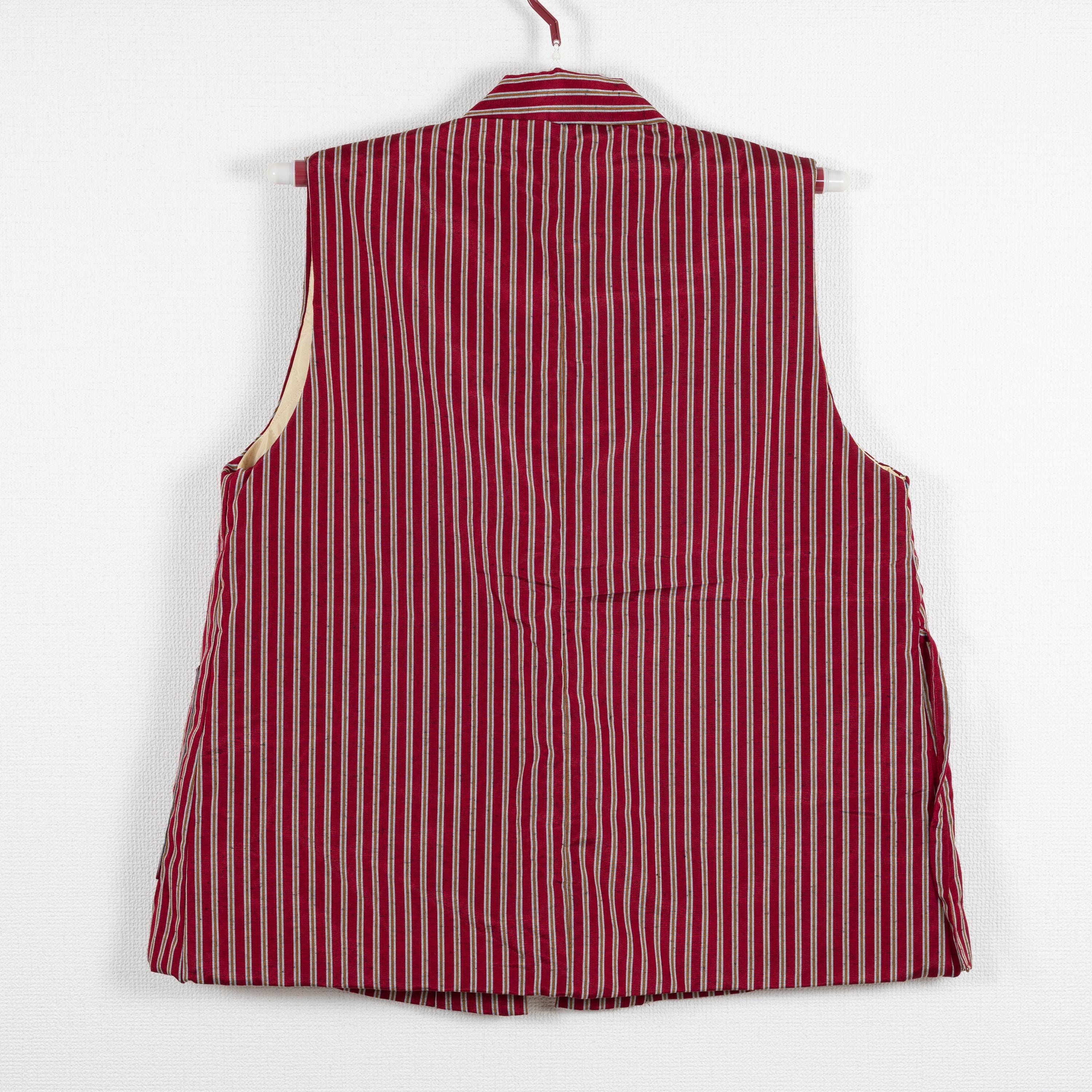 Vintage Handmade Red Hanten Jinbaori Style Padded Vest With Striped ...