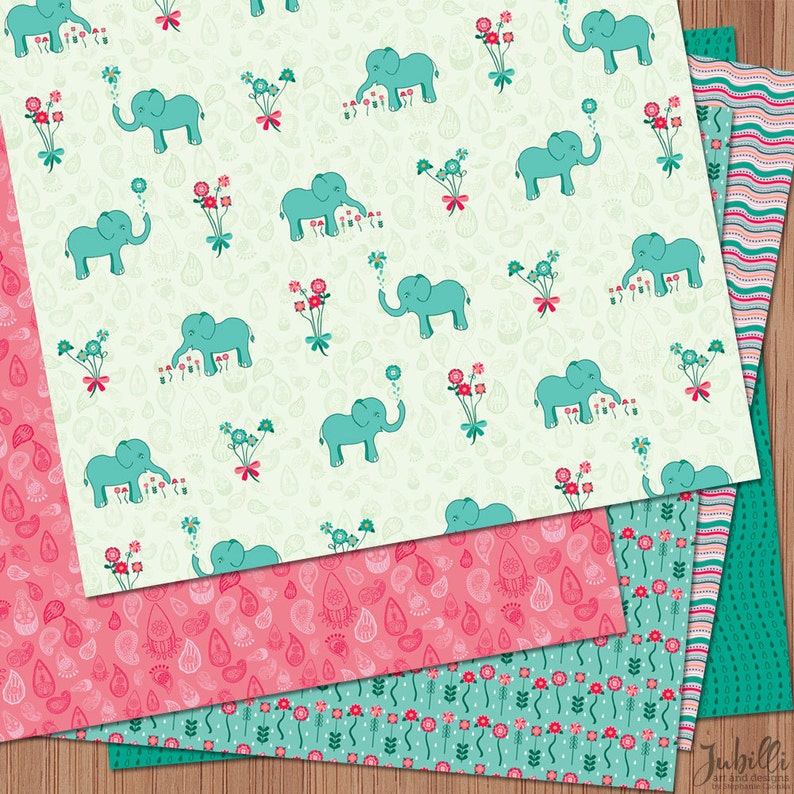 Elephant Digital Paper, 12x12 Digital Floral PNG Printables - Etsy