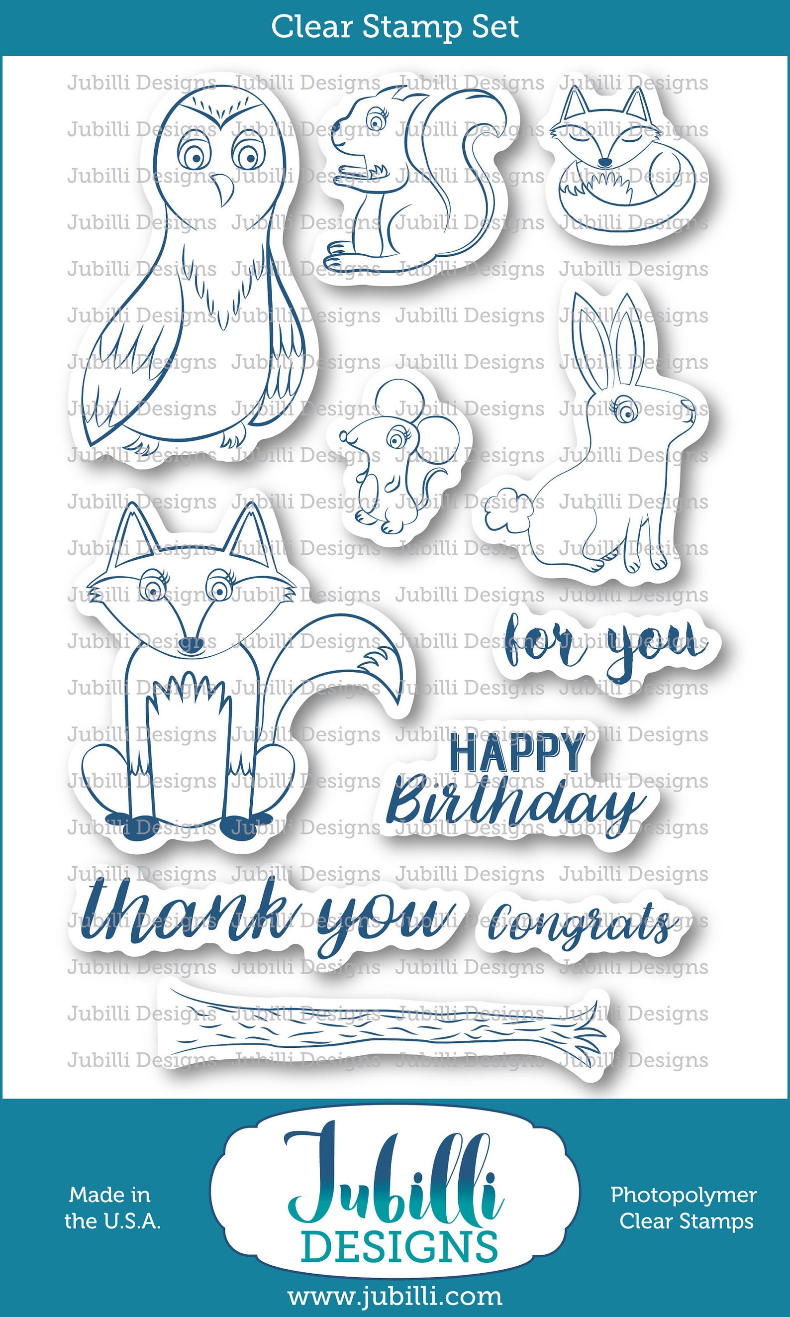 Forest Animal Clear Stamp Set | 4x6 Photopolymer Stamps, Owl Fox Rabbit ...