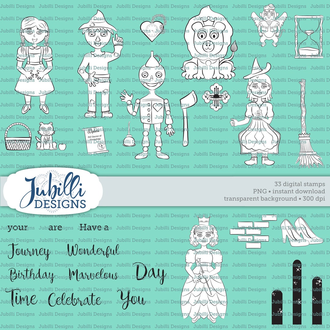 Wizard of Oz Digital Stamps, PNG Clip Art, Photoshop Brushes (ABR ...