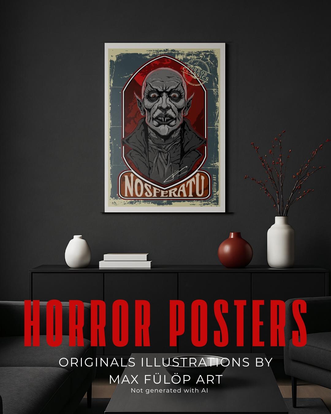 Vintage Nosferatu Horror Artwork Poster, Gothic Wall Decor, Spooky Home ...