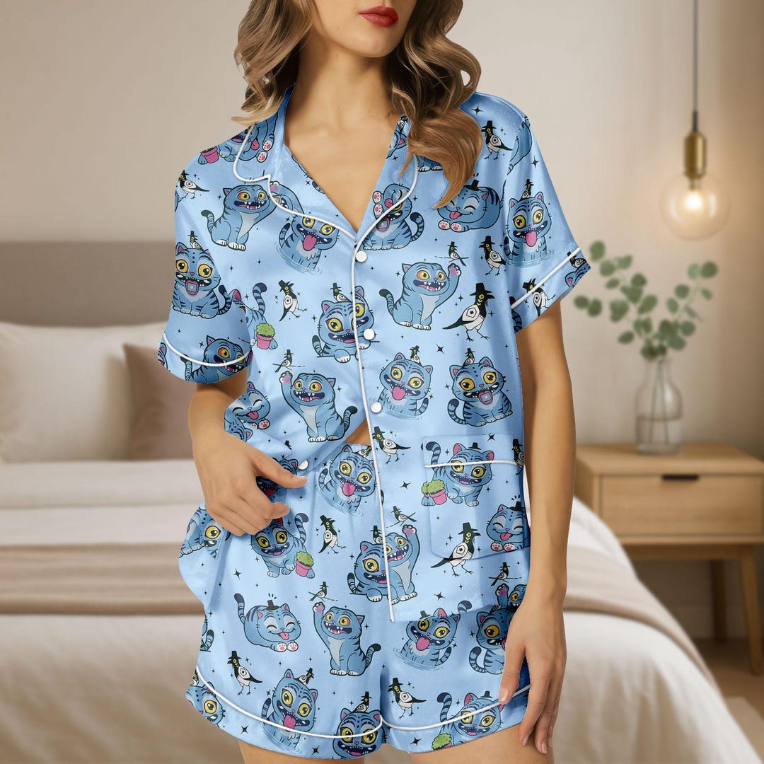Derpy Tiger Satin Pajamas Set, Derpy the Tiger and Bird Women Pajamas ...