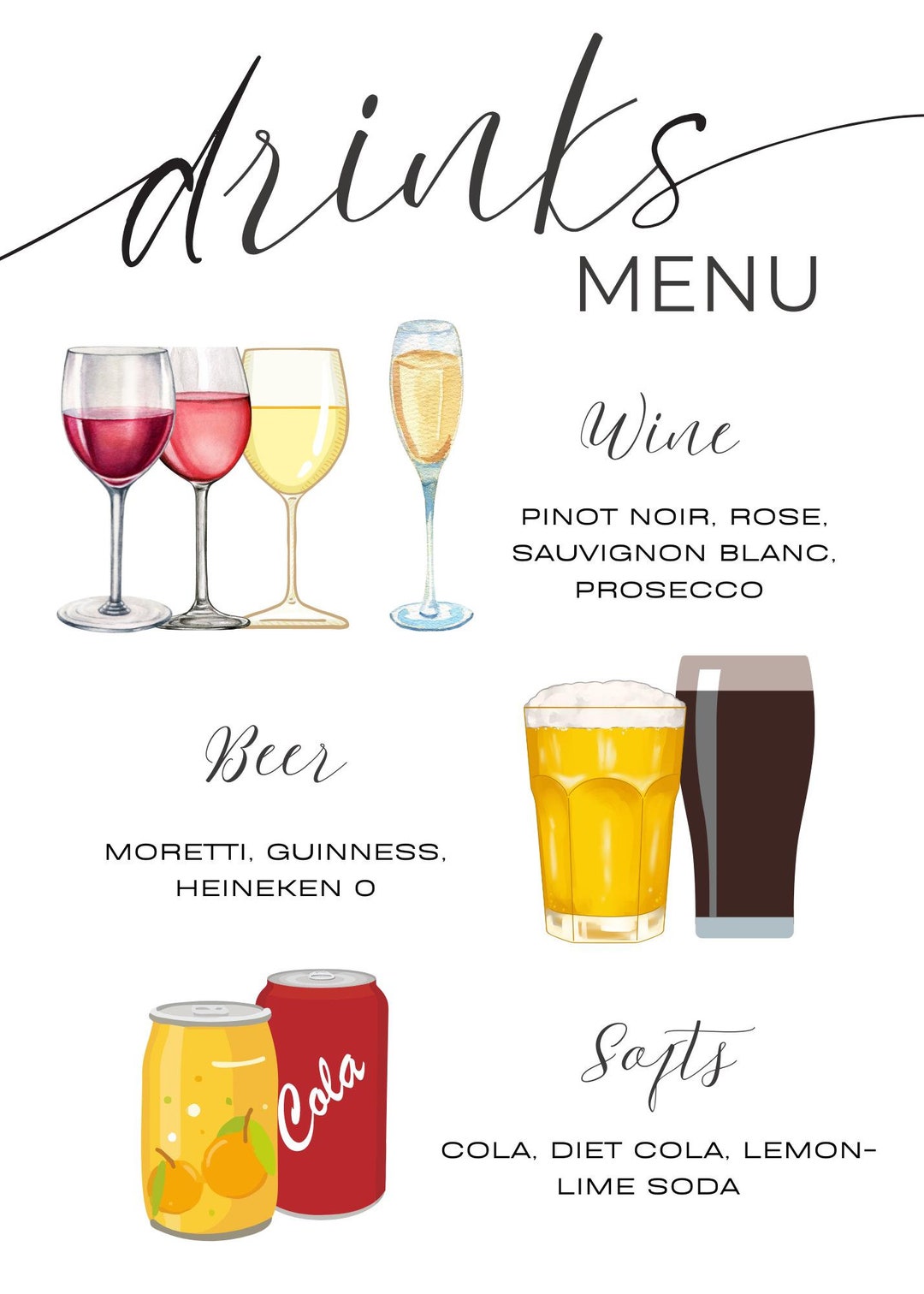 Bar Menu Template, Minimalist Editable Drink Menu, Print at Home Bar ...