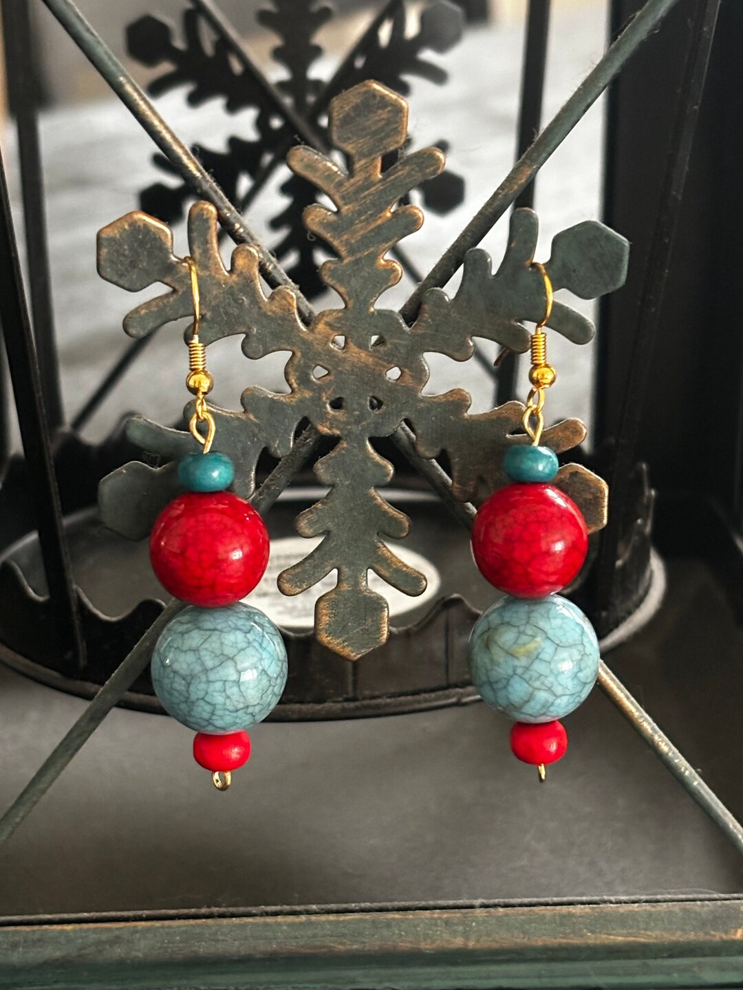 Red and Turquoise Beaded Earrings, Rustic Earrings, - Etsy