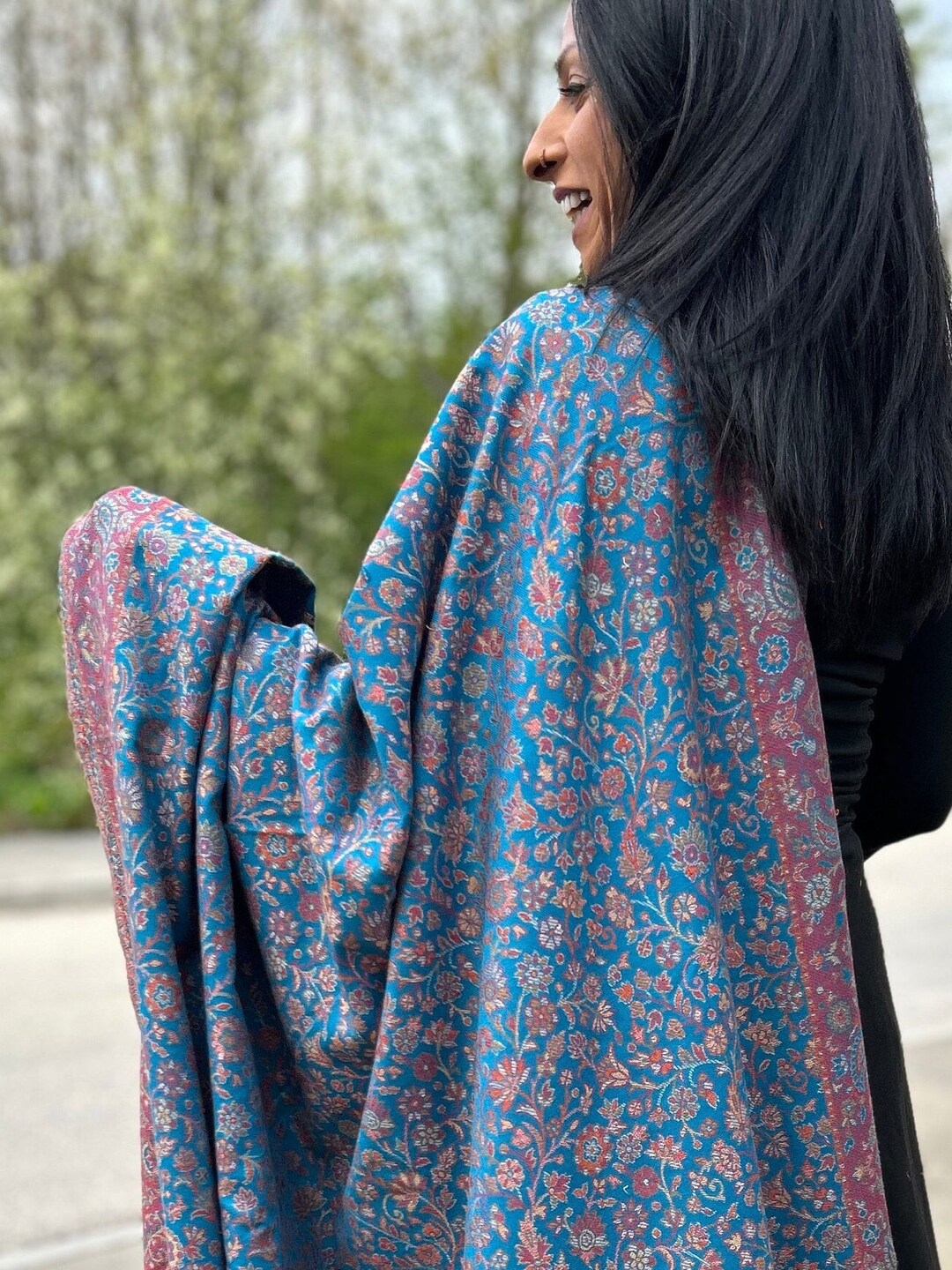 Blue Pashmina Shawl With Kani Weave Design - Etsy