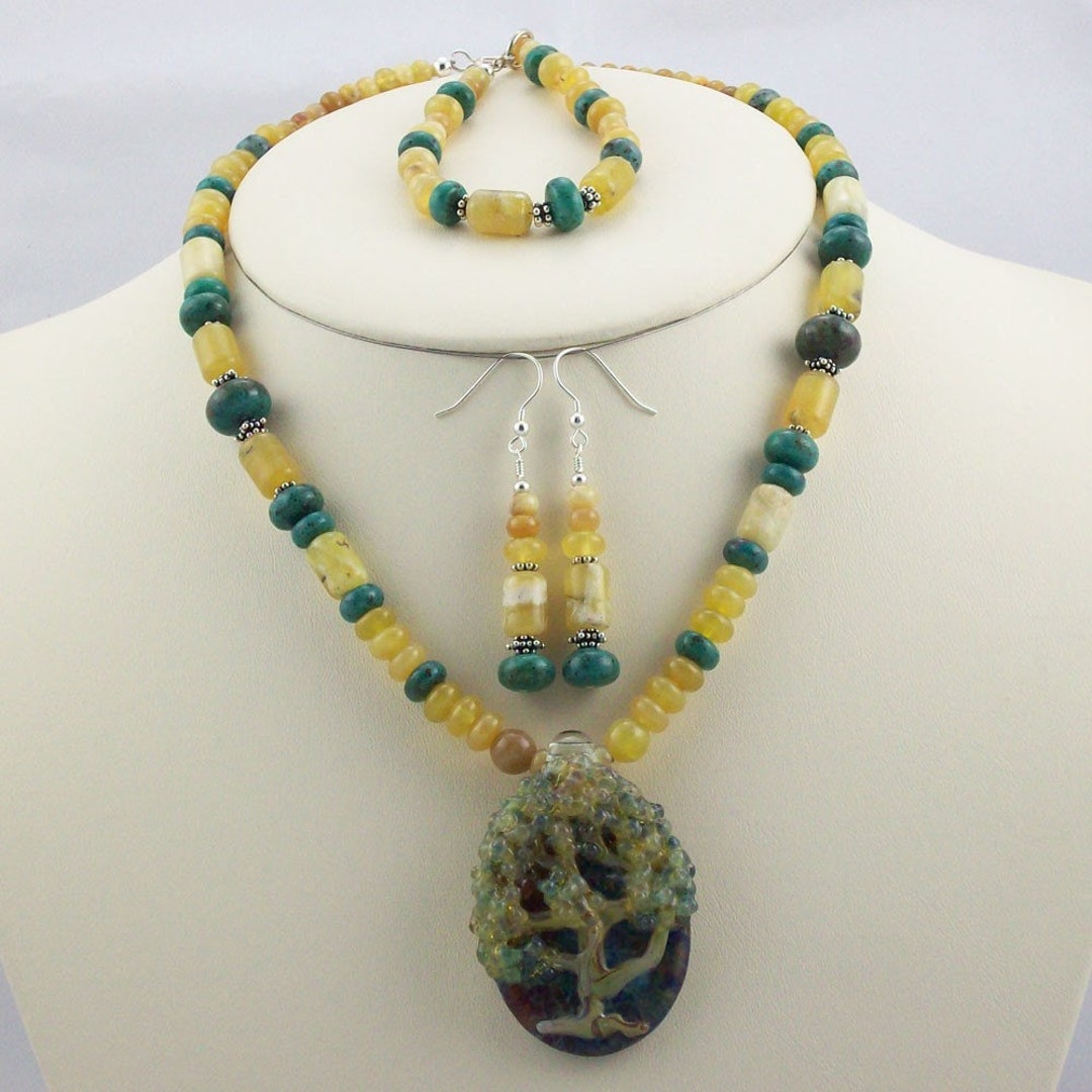 Lively Tree of Life Lampwork Focal, Necklace Set bracelet Included - Etsy