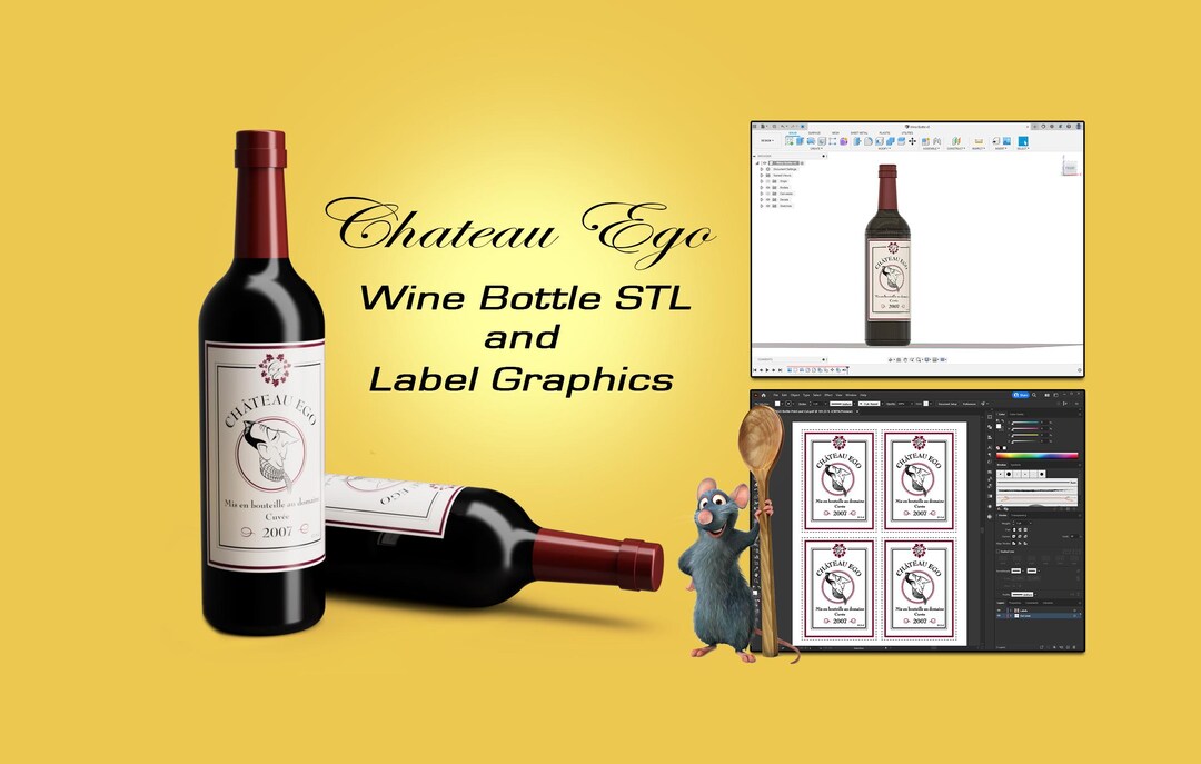 Chateau Ego Wine Bottle STL and Label Graphics SVG Prop Fake Bottle ...