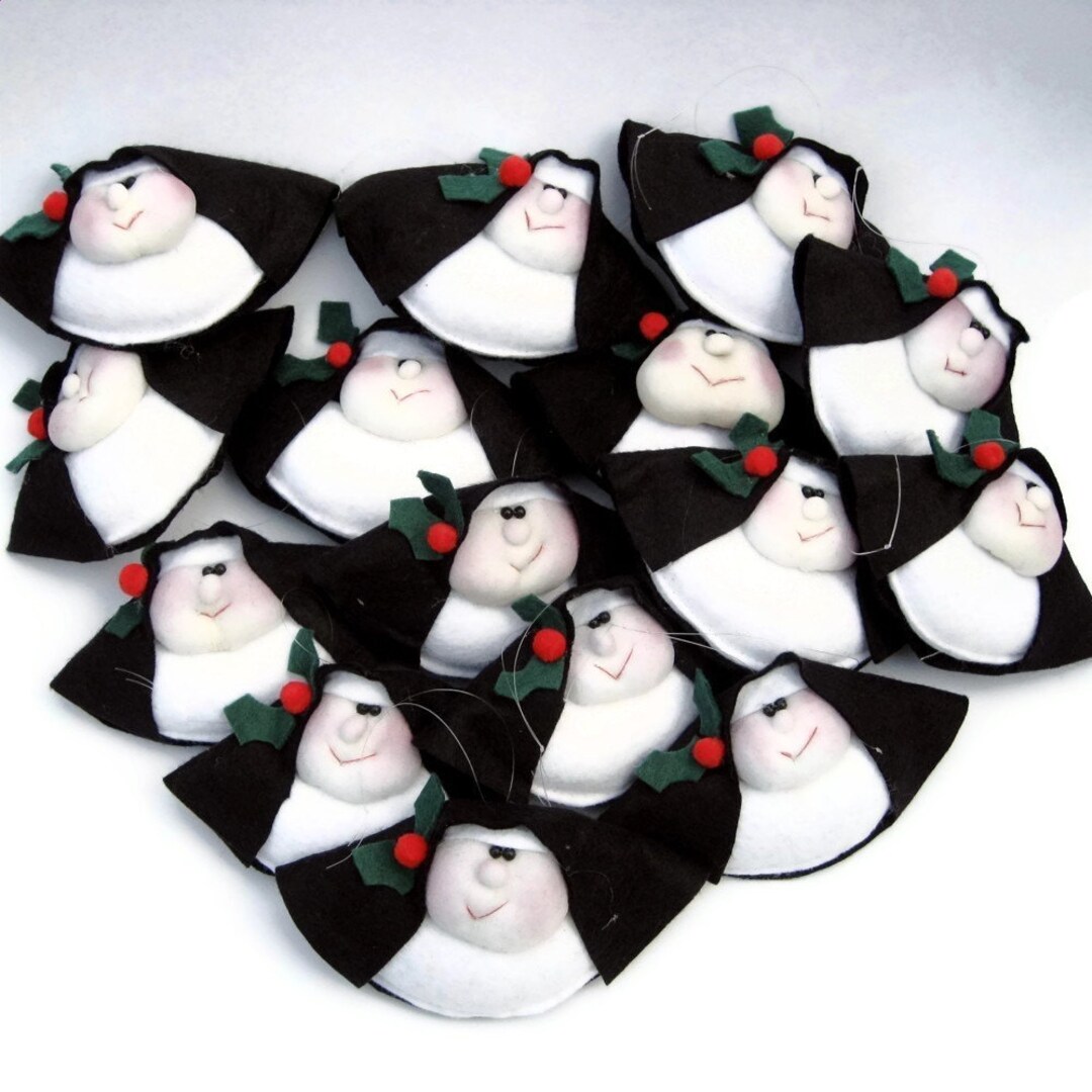 Nun Doll Christmas Ornaments, Funny Catholic Ornaments, Holly Accents ...