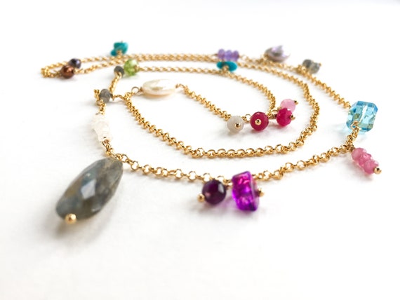 Colourful Necklace 14k Gold Filled Chain Necklace Rainbow | Etsy