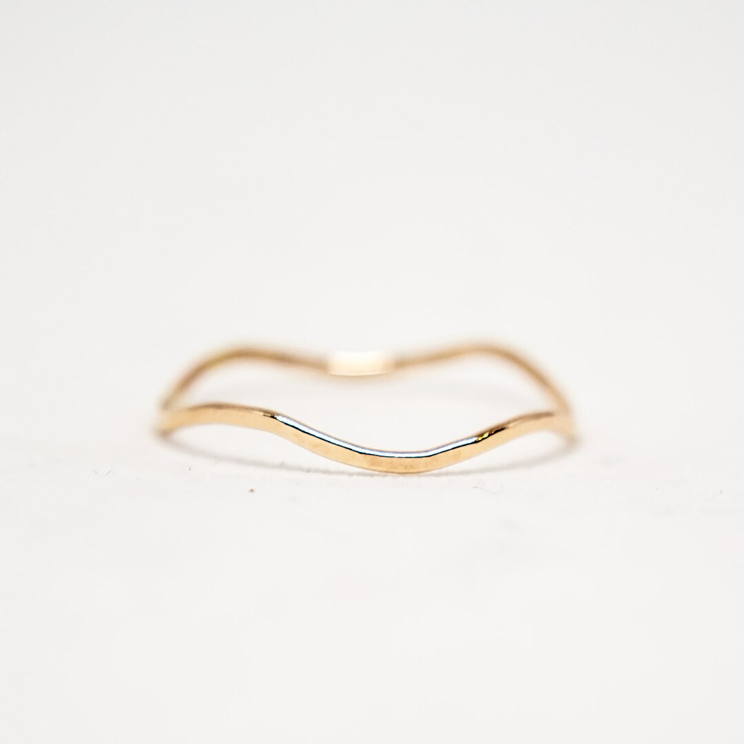 Solid 14k Gold Ring, Recycled Gold Ring, Wavy Ring, Hammered Rings, Thin Stacking Rings, Gold ...