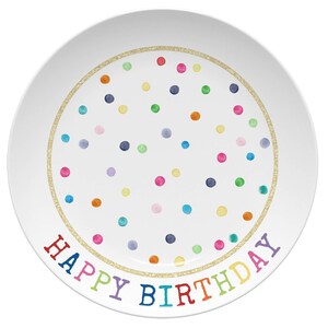 Happy Birthday CAKE Plate. Rainbow Party Confetti W Gold Glitter ...