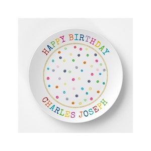 Happy Birthday CAKE Plate. Rainbow Party Confetti W Gold Glitter ...
