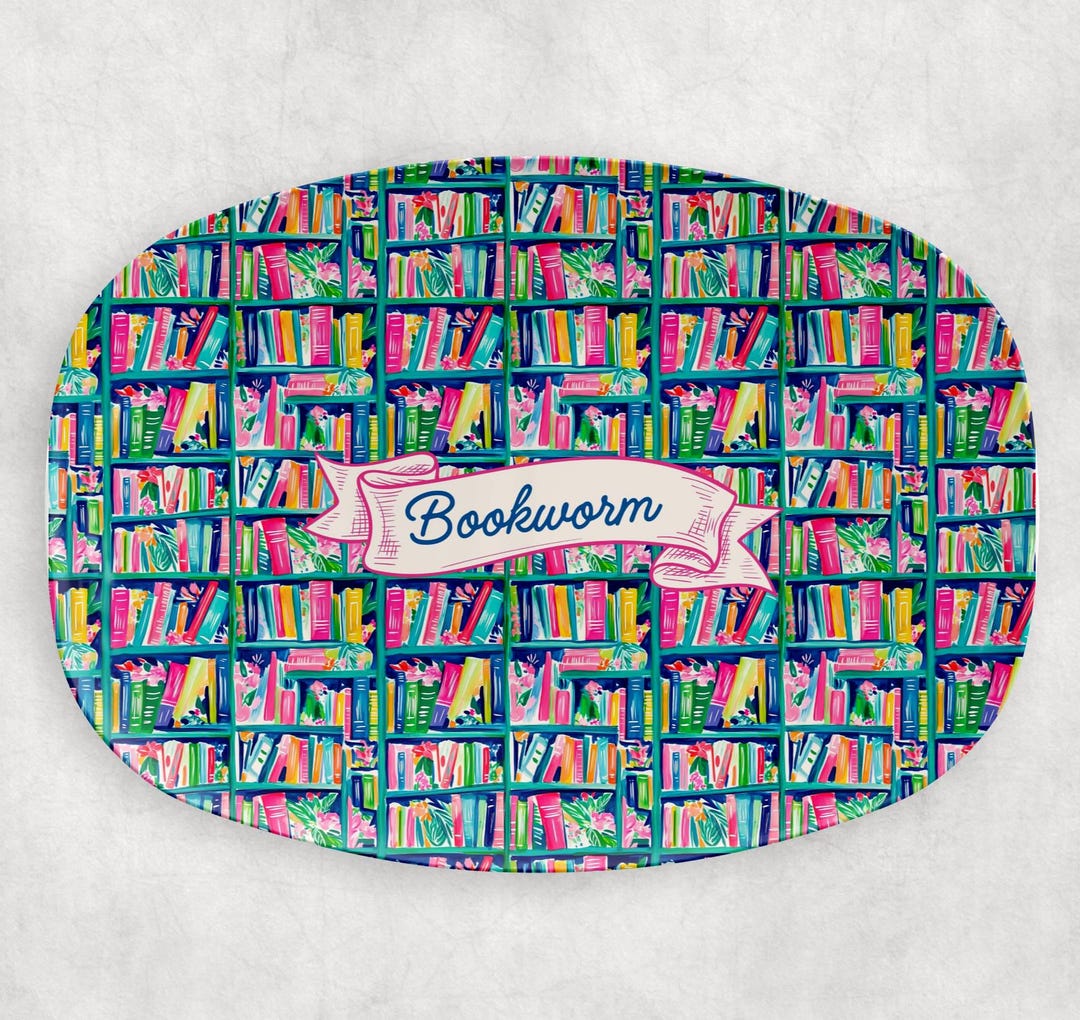 Preppy BOOKWORM Library Books Custom Platter. Novels, History. Teacher ...