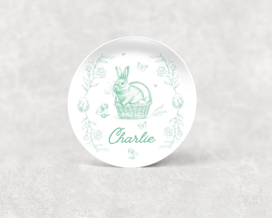 Toile EASTER BUNNY Custom Cake Plate. Mint Green Chinoiserie Easter Egg ...