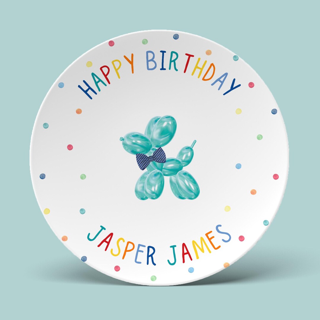 Preppy Balloon Animal Personalized Birthday Plate. Balloon Dog, Bowtie ...