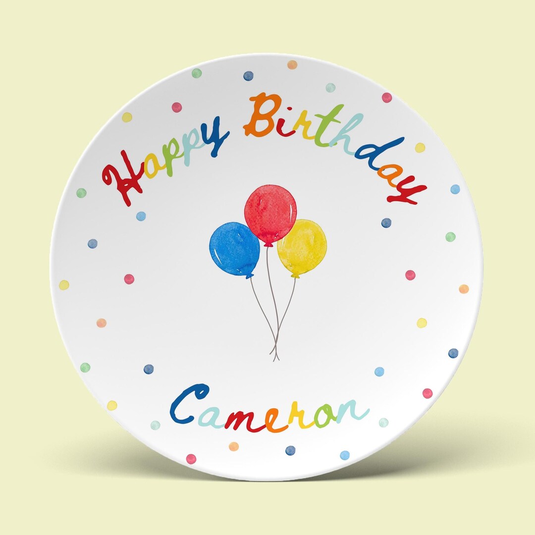 Vintage Preppy Birthday Plate, Blue, Red, Yellow, Rainbow Balloons ...