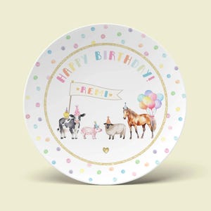 FARM Party Animals Parade Personalized Birthday Plate. Cow, Pig, Horses ...