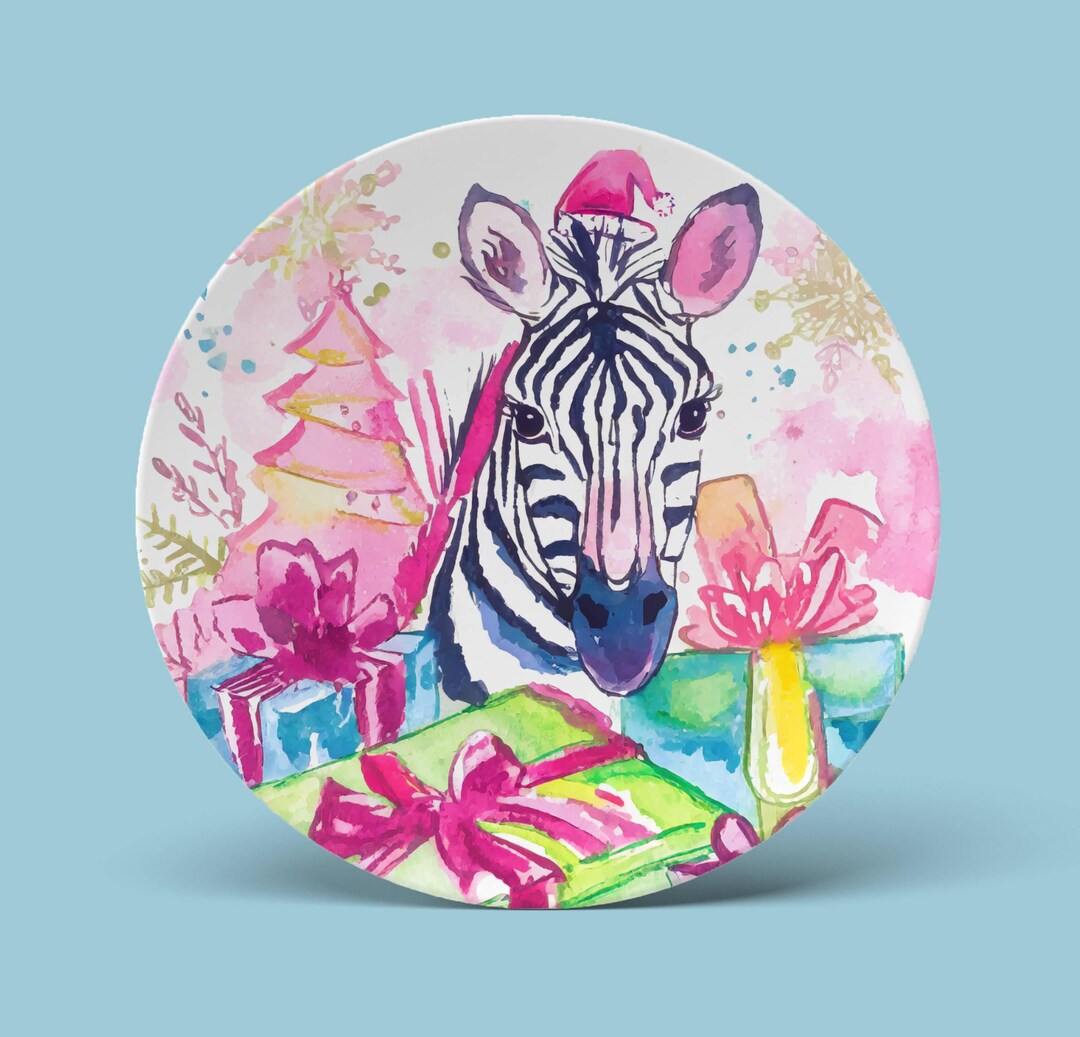 Rainbow ZEBRA Christmas Plate. Watercolor African Safari. Animal ...