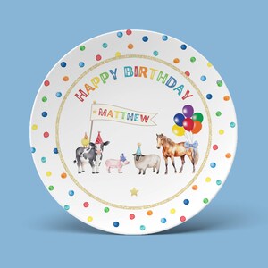 FARM Party Animals Parade Personalized Birthday Plate. Cow, Pig, Horses ...