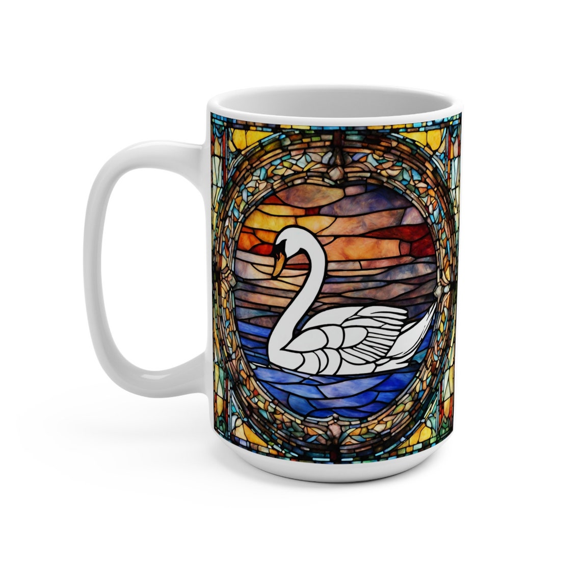 Ceramic Mug 15oz, Swan Spirit Animal Stain Glass Design With ...