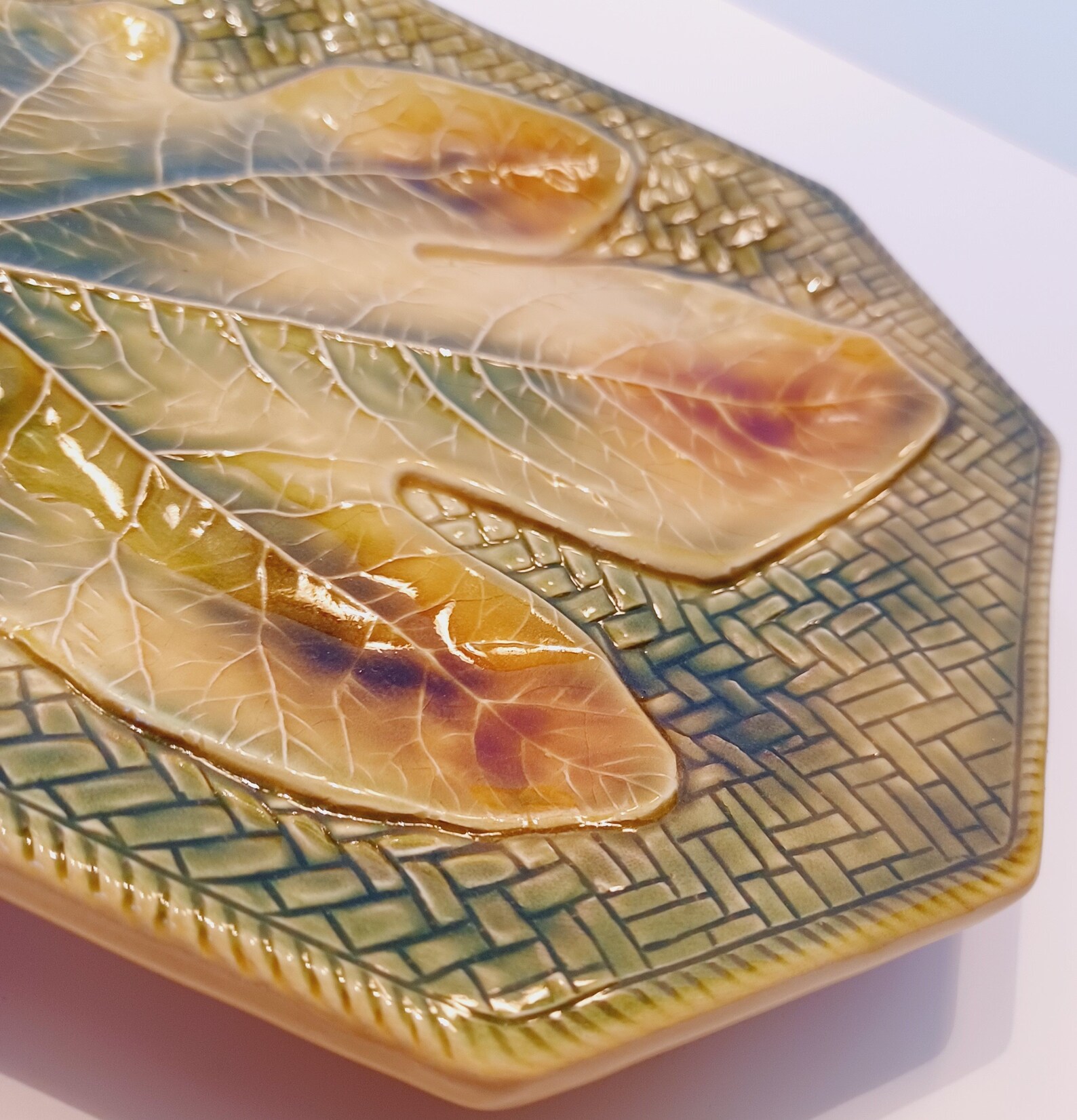 Ancora Ceramic Serving Platter - Fall Leaves Basketweave Pattern Made ...