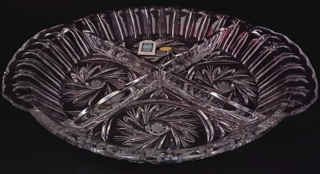 Avitra Crystal Divided Serving Platter Etched Eight Pointed Star With ...