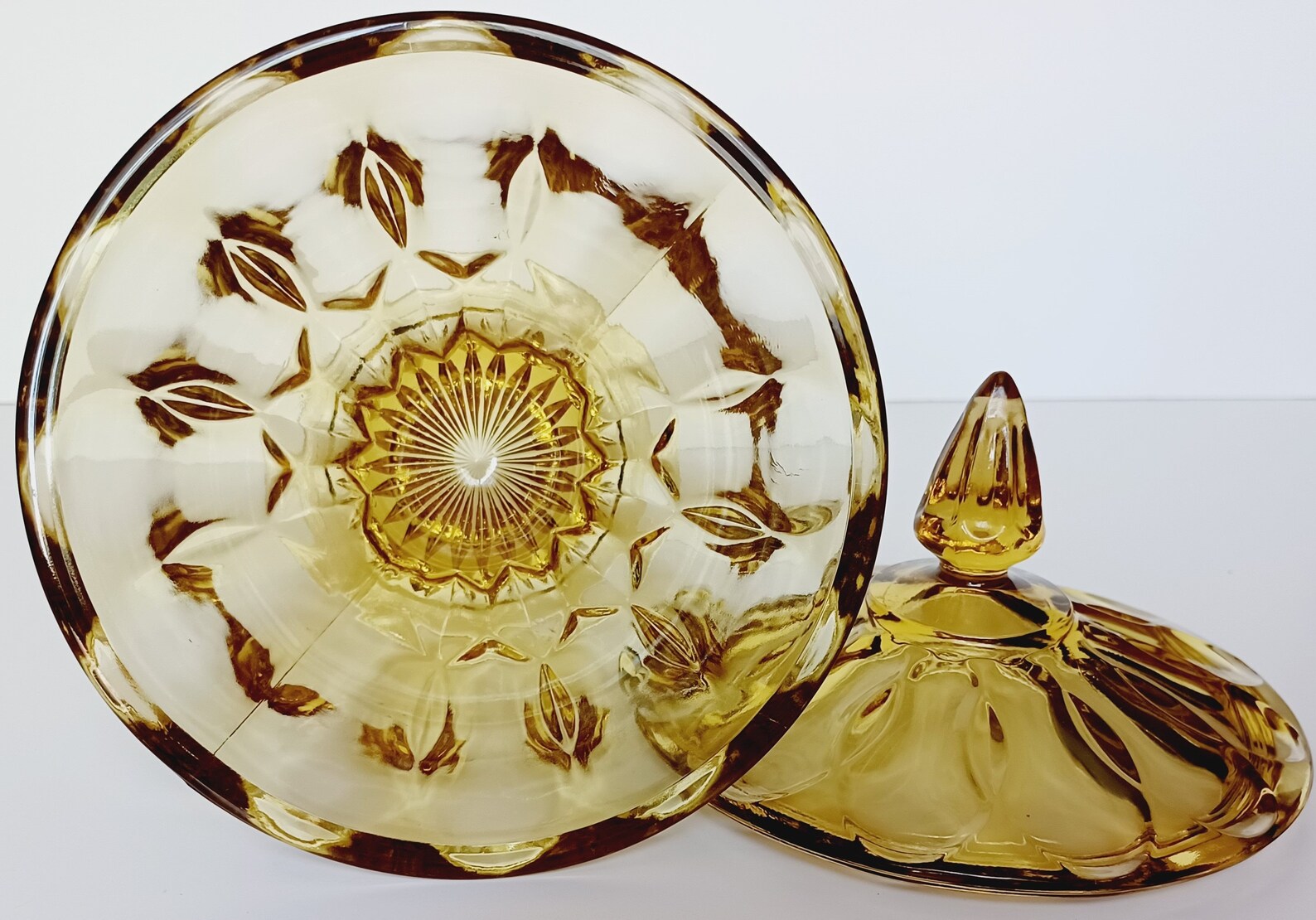Anchor Hocking Pedestal Candy Dish With Lid – Amber Pressed Glass in ...