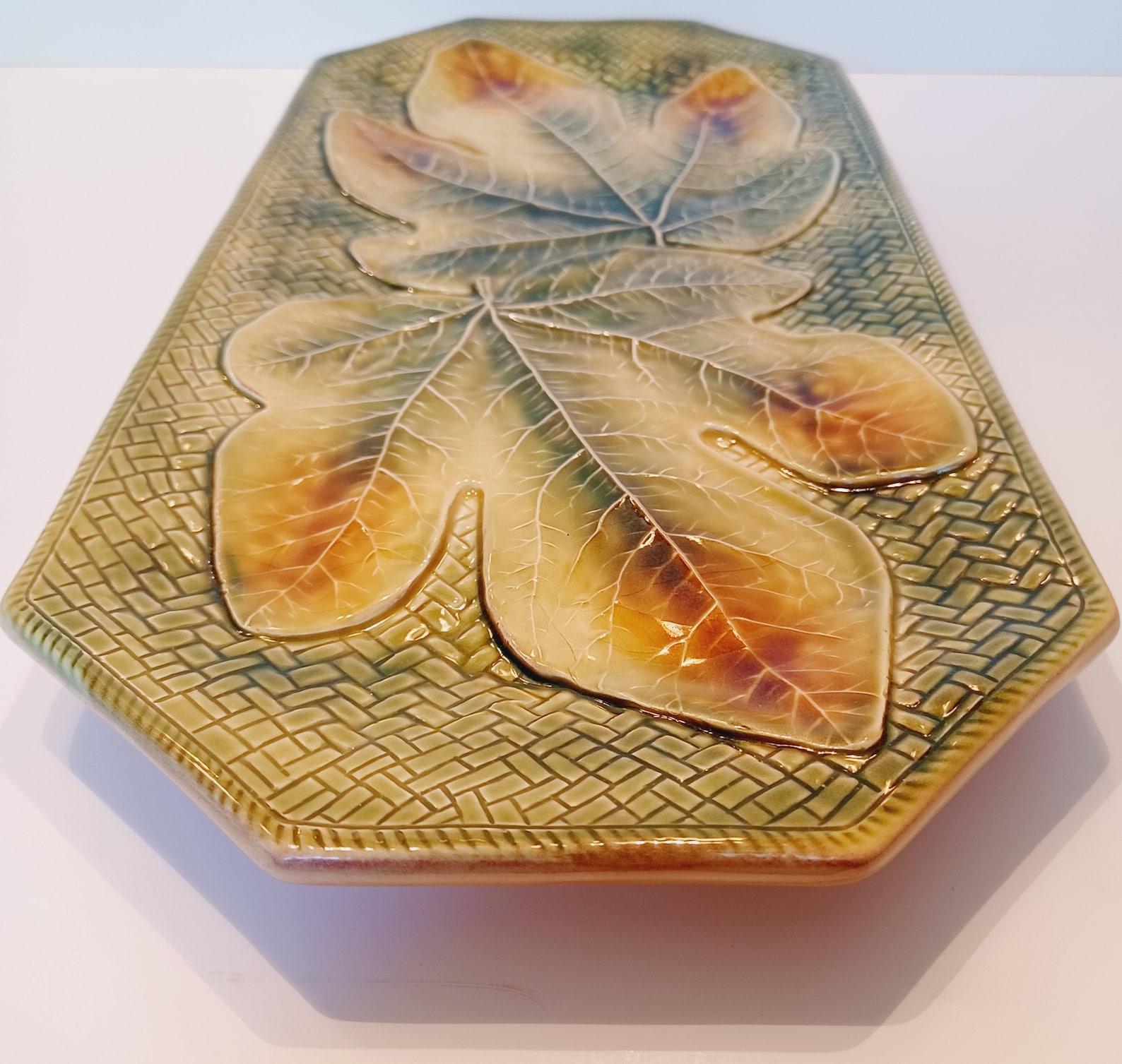 Ancora Ceramic Serving Platter - Fall Leaves Basketweave Pattern Made ...