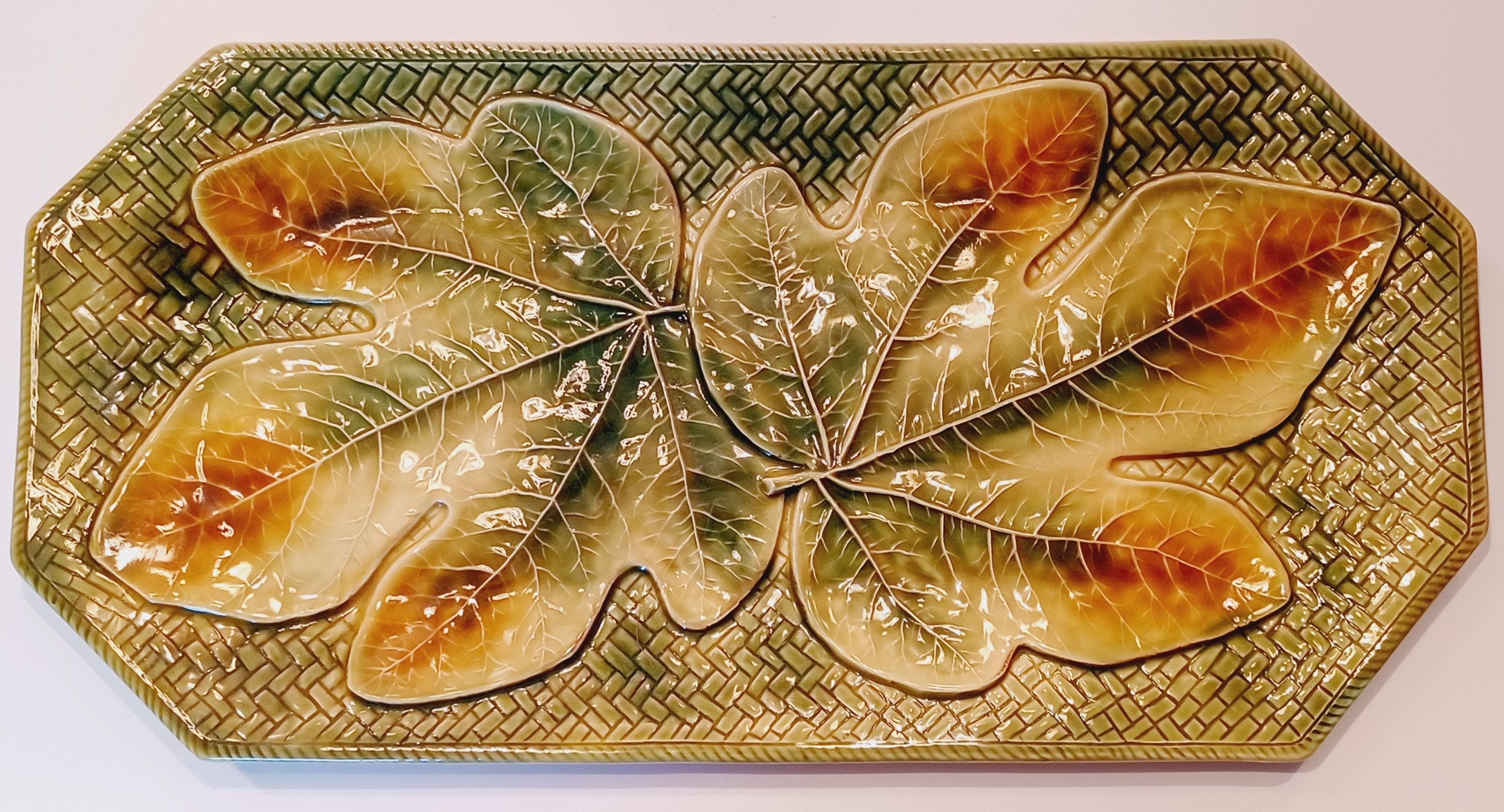 Ancora Ceramic Serving Platter - Fall Leaves Basketweave Pattern Made ...