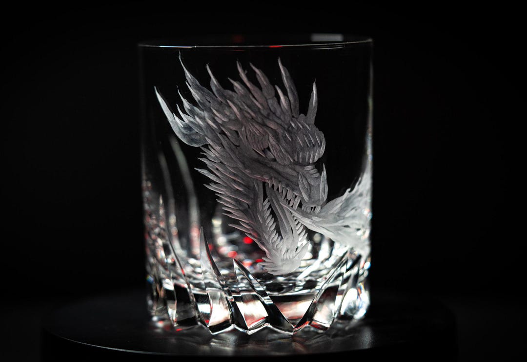 Hand Engraved Dragon Crystal Glass / Hand Cut Whiskey Glass / Tumblr ...