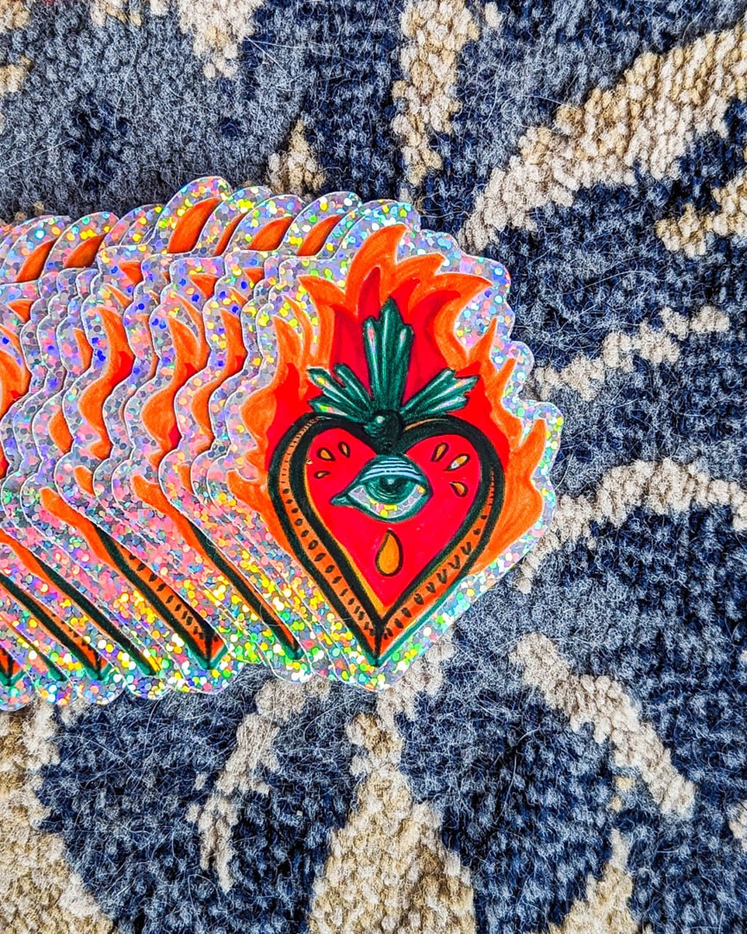 Flaming Sacred Heart Shiny Glitter Vinyl Sticker - Etsy