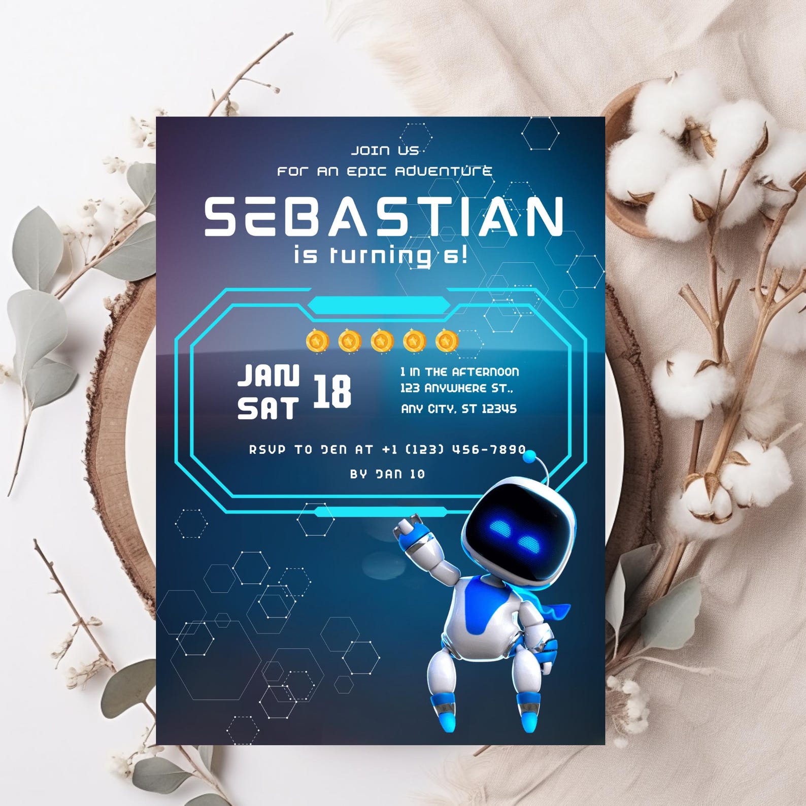 Astro Bot Birthday Invitation, Gaming Birthday Invite, Video Game ...