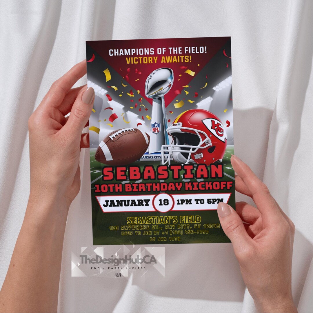 Editable LIX Watch Invitation, the Big Game Birthday Invite, Chiefs ...