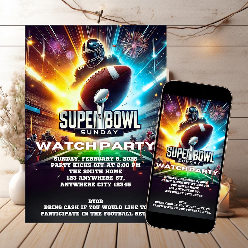 LX 2026 Watch Party Invite, the Big Game Birthday Invite, Football ...