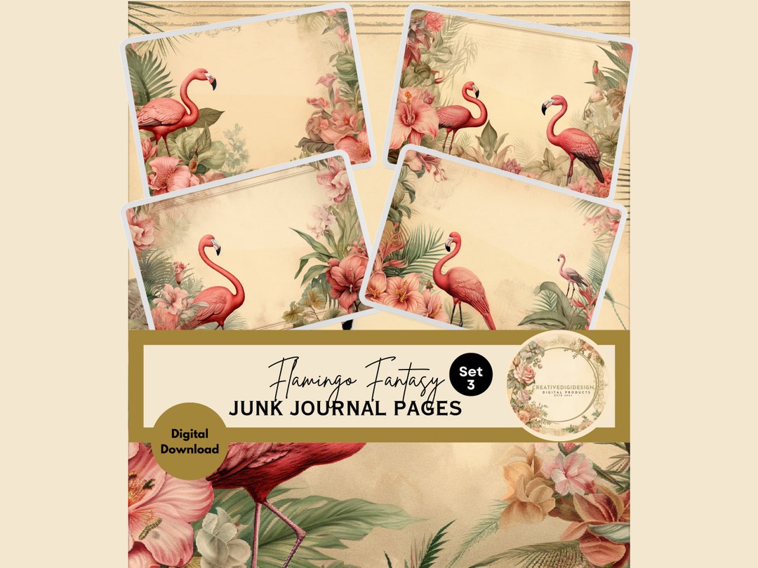 Junk Journal Paper Flamingo Watercolor for Scrapbooking Paper Flamingo ...