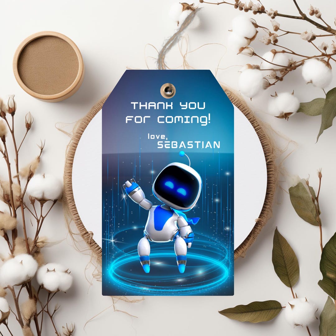 Astro Bot Thank You Tags, Gaming Birthday Gift Tags, Video Game Party ...