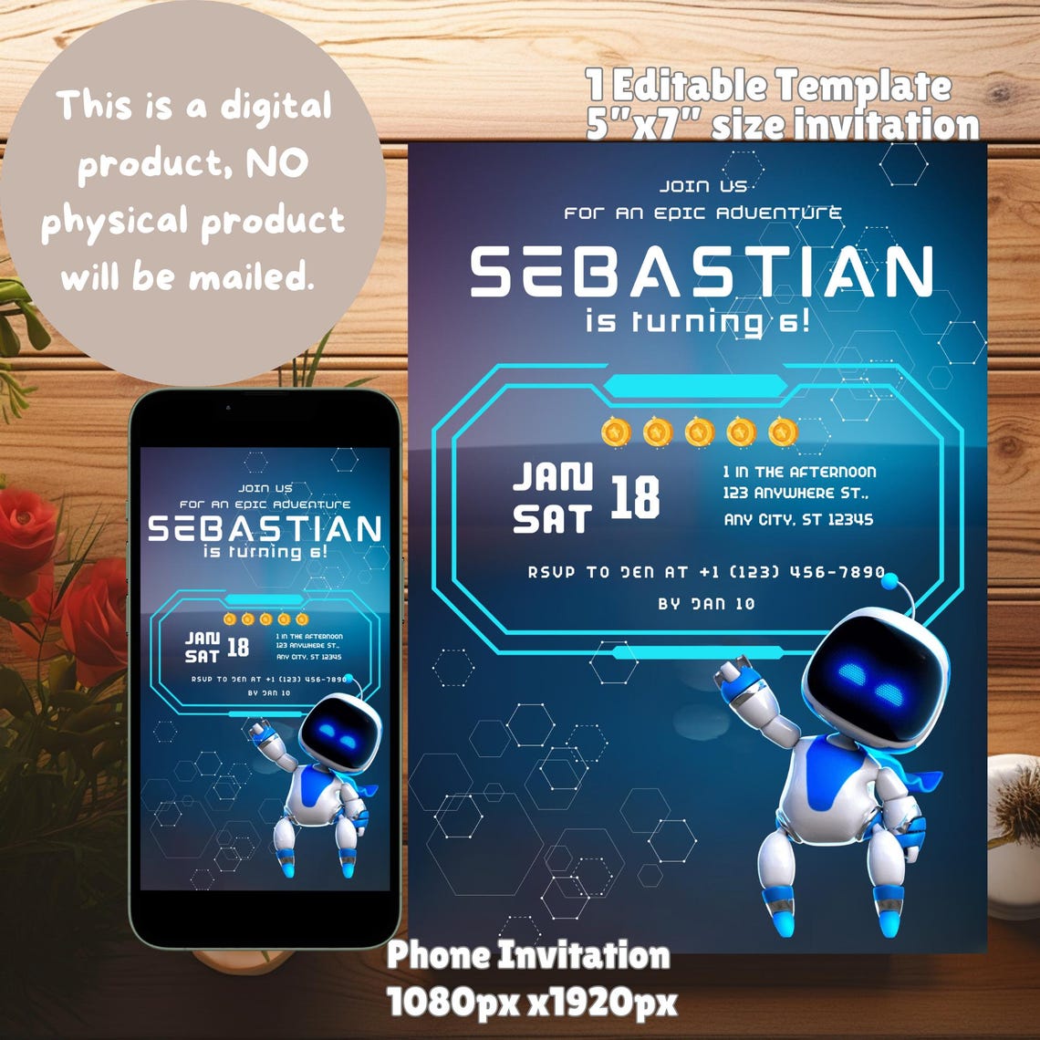 Astro Bot Birthday Invitation, Gaming Birthday Invite, Video Game ...
