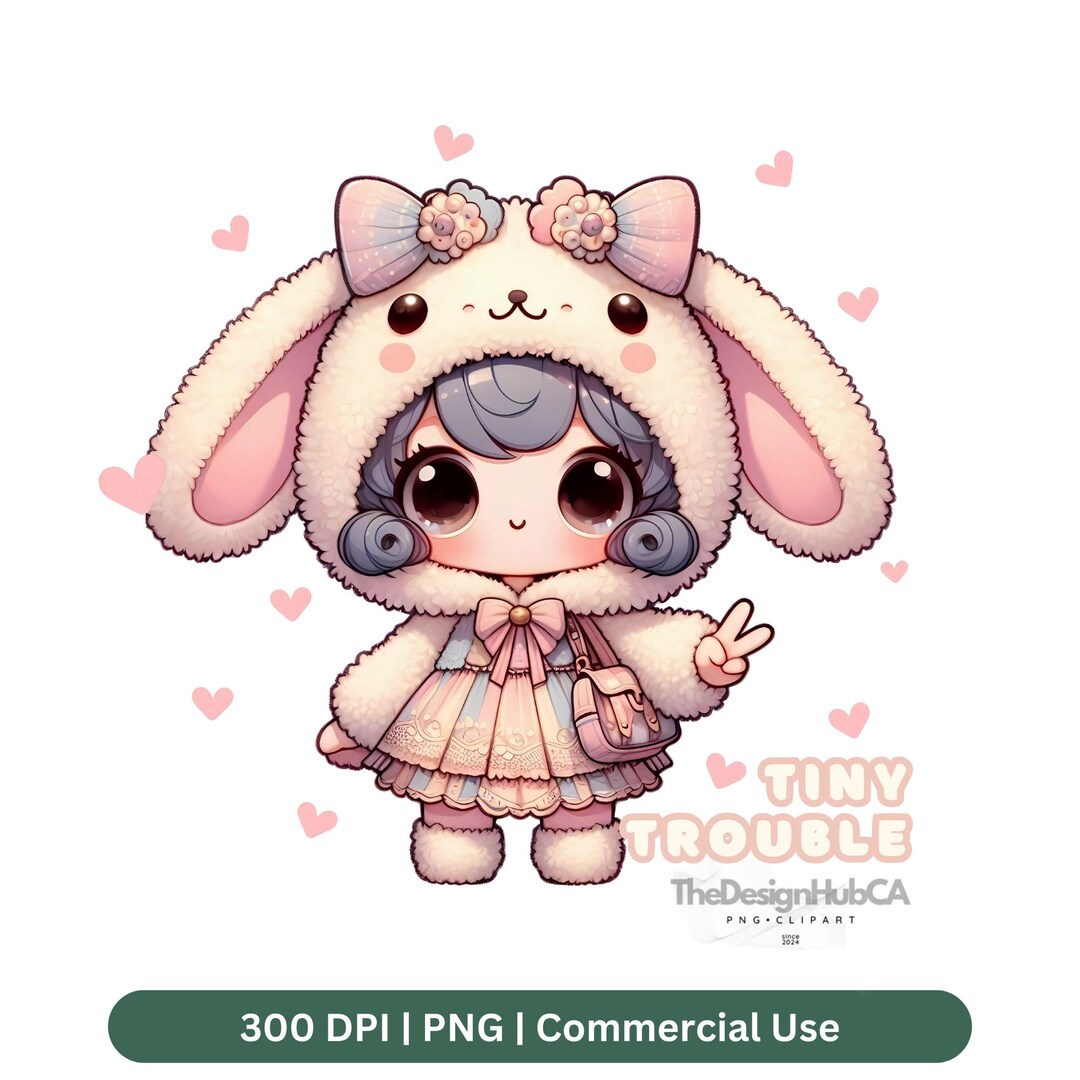 Cute Chibi Bunny in Dress PNG, Brown Bunny PNG, Kawaii Bunny, Chibi ...