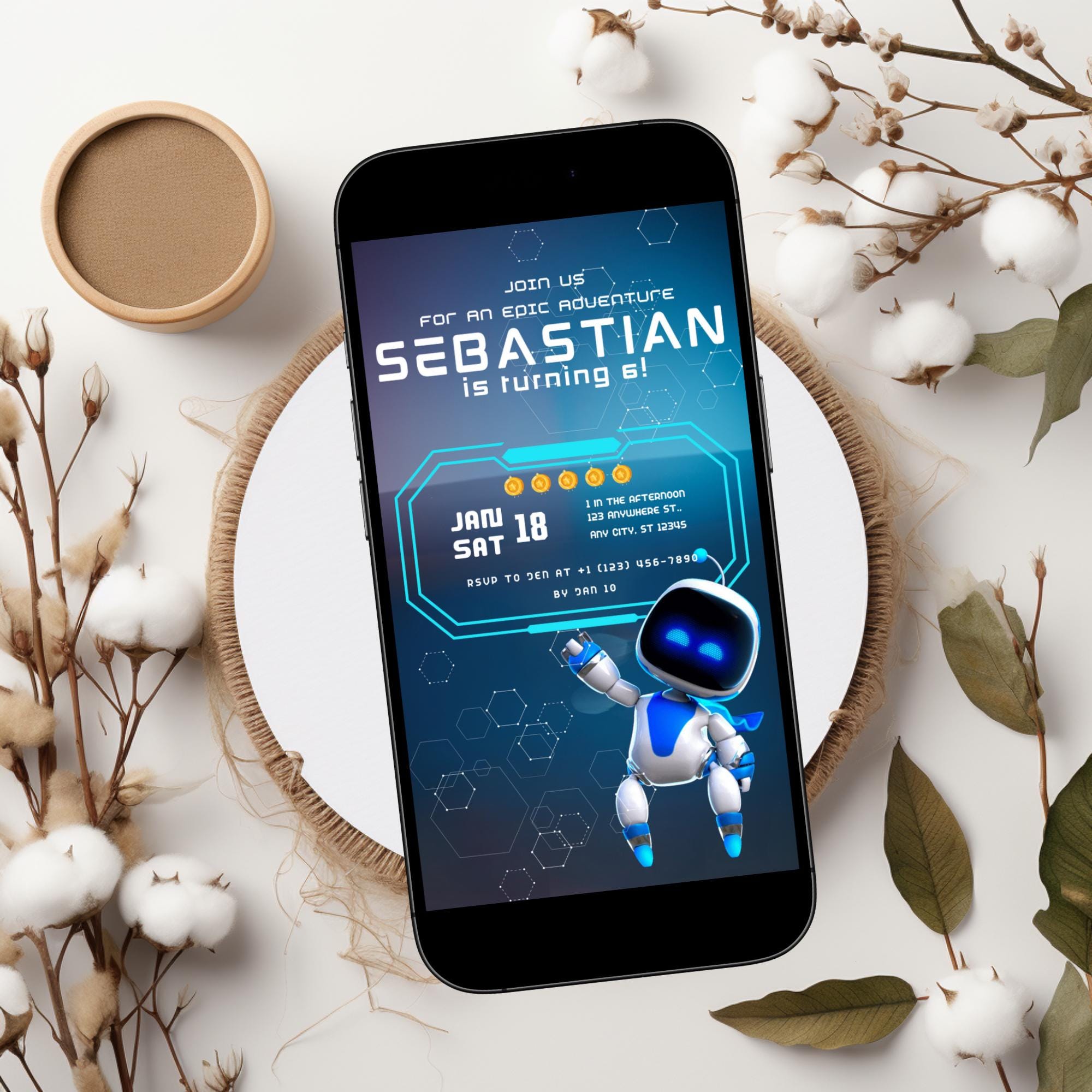 Astro Bot Birthday Invitation, Gaming Birthday Invite, Video Game ...