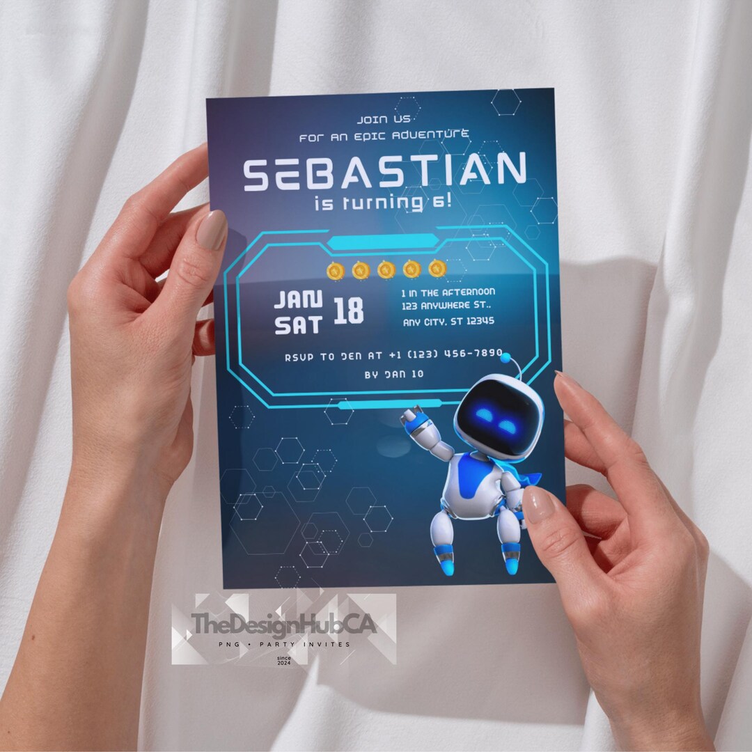 Astro Bot Birthday Invitation, Gaming Birthday Invite, Video Game ...