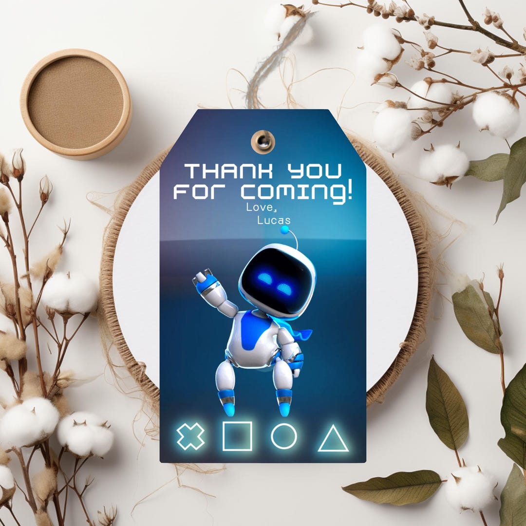 Ast Robot Thank You Tags, Gaming Birthday Gift Tags, Video Game Party ...