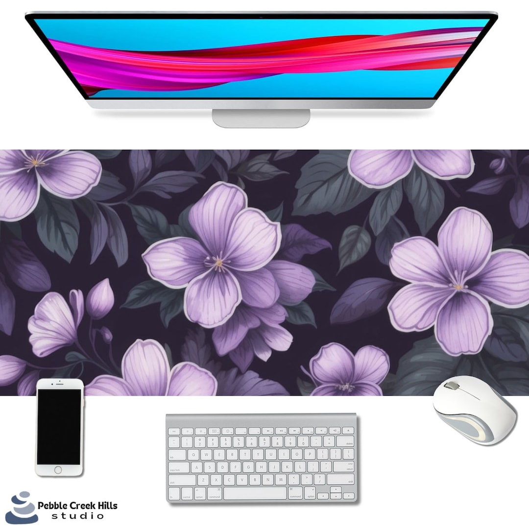 Purple Lavender Floral Custom Desk Mat XL Keyboard Mouse Pad Mat Work ...