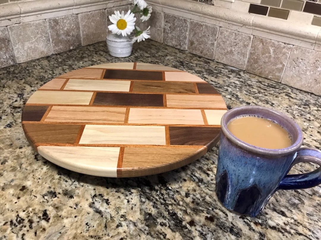 Handmade Lazy Susan Turntable, Rustic Wood Lazy Susan, Wooden Serving ...