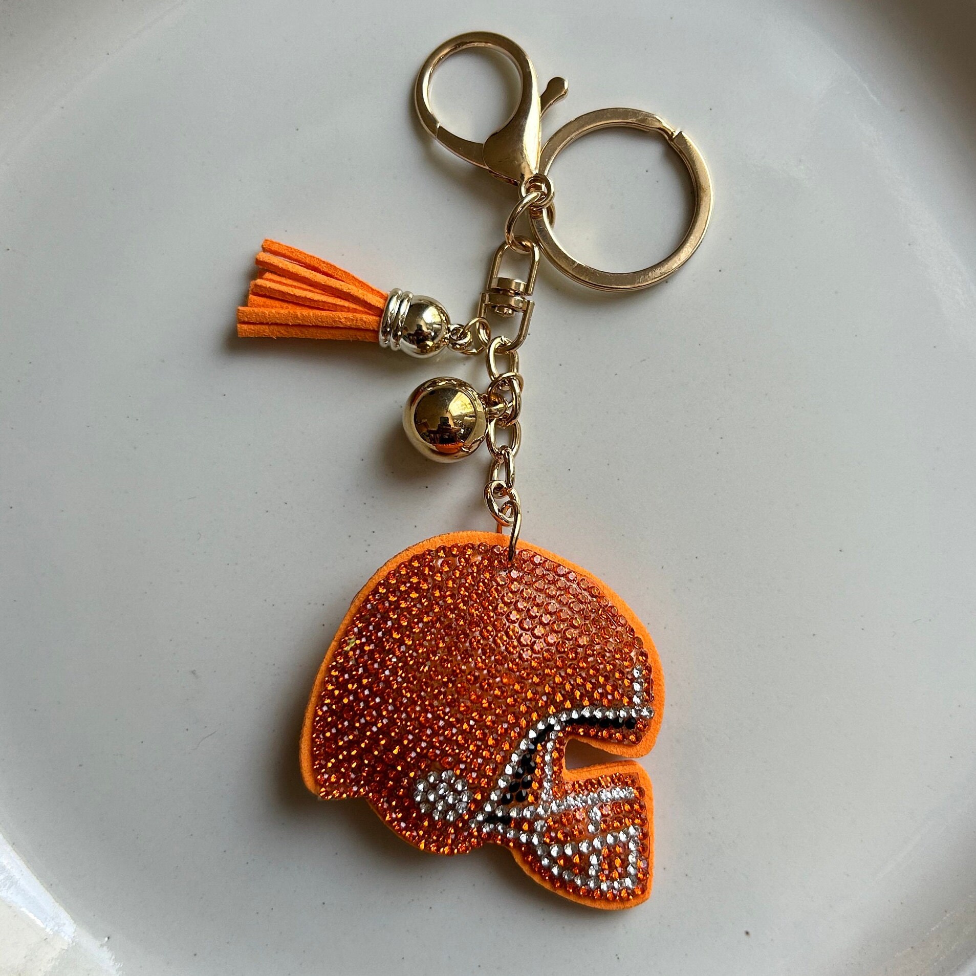 Rhinestone Orange Puffed Football Helmet Keychain, Homecoming Flair ...