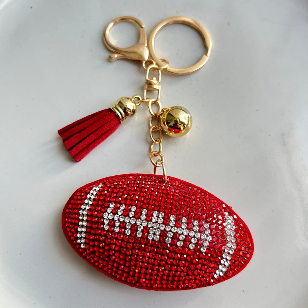 Rhinestone Bling Puffed Red Football Keychain, Homecoming Flair, Sports ...