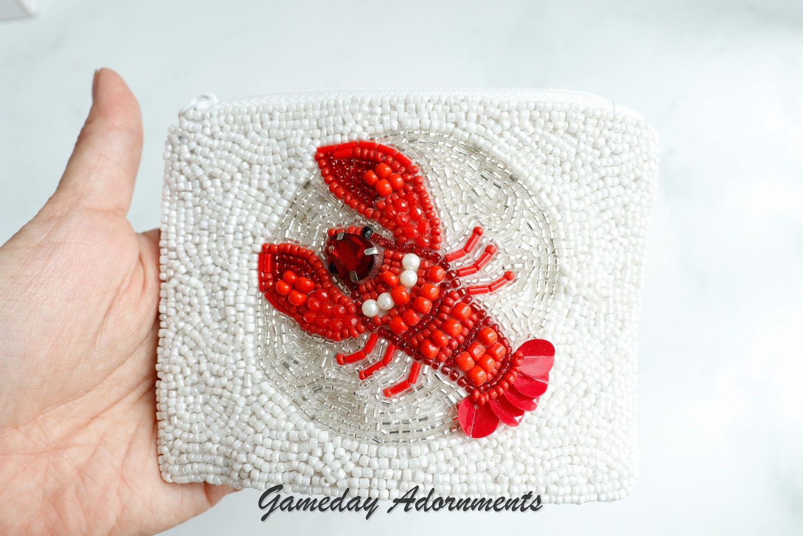 Beaded Coastal Crawfish Coin Bag, Beach Cajun Crayfish Travel Pouch ...